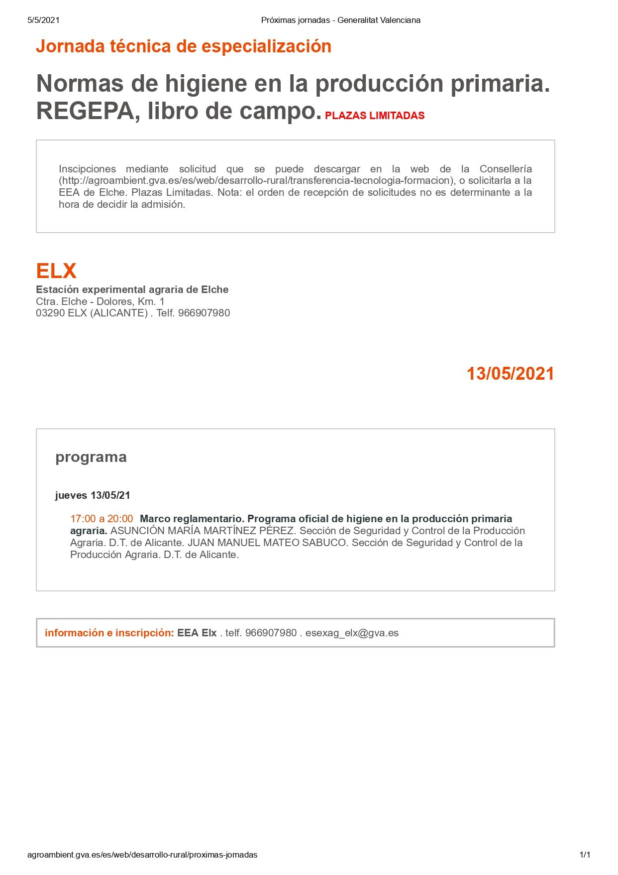 JORNADA Normas de higiene en la producción primaria. REGEPA, libro de ...